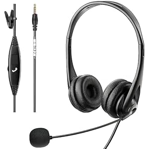3.5mm Headset with Microphone for Work, Ultralight Computer Headset ...