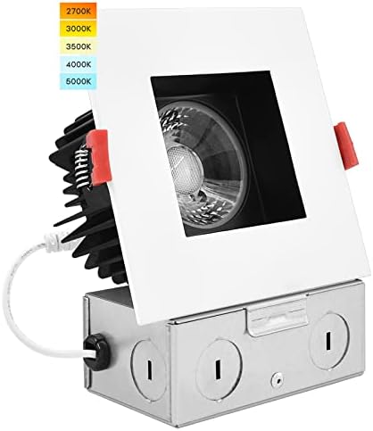 LUXRITE 4 Inch Square LED Recessed Lighting with Junction Box, 15W, 5 ...