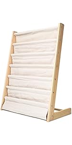 Morimoe Kids Sling Bookshelf with Pocket, 6 Tiers, Natural Wood, Books ...
