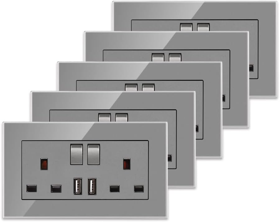 BG Electrical nbs Switch Socket Outlets - Brushed Steel,Grey,22g/5 5 x ...
