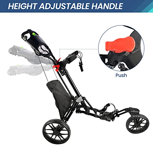 Foldable 3-Wheel Golf Push Cart with 360° Front Wheel (Black)