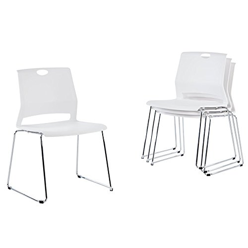 Amazon.com: Sidanli White Plastic Stackable Chairs-(Set of 4) : Office ...