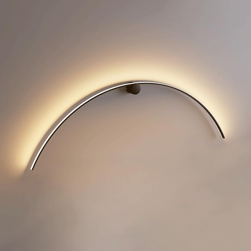 Black LED Wall Light Modern Metal Linear Wall Mounted Lamp Arc Design ...