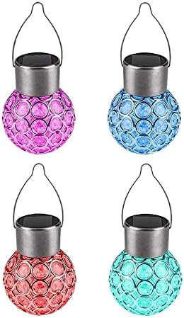 Solar Crackle Globe Hanging Ball Lights - 4 Pack Glass Decorative ...