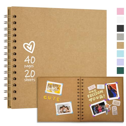 Vienrose 18 x 18 cm Scrapbook 40 Pages Photo Album, Hard Cover Kraft ...