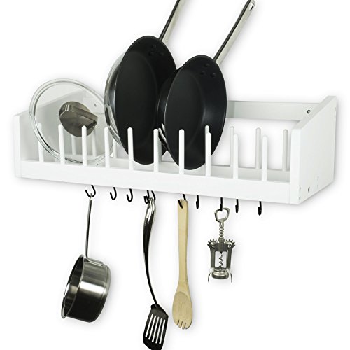 Amazon.com: Kitchen Wood Wall Mounted Rack with Metal 10 S Hooks Sturdy ...