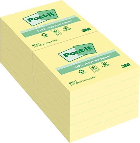 3M Post-it Notes made from 100% recycled material, 76x76mm in canary ...
