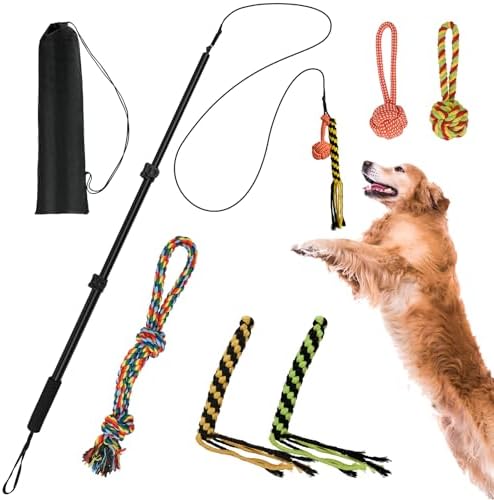Flirt Pole Rope Dog Toy with Rope Ball and Chasing Tail Chewing Braided ...