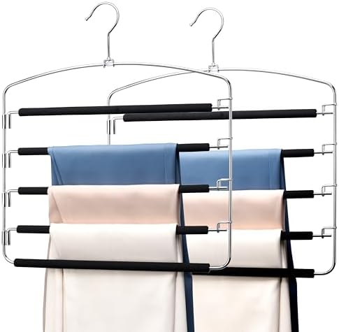 Amazon.com: SONGMICS Pants Hangers Space Saving, 5 Layer Pants Hangers ...