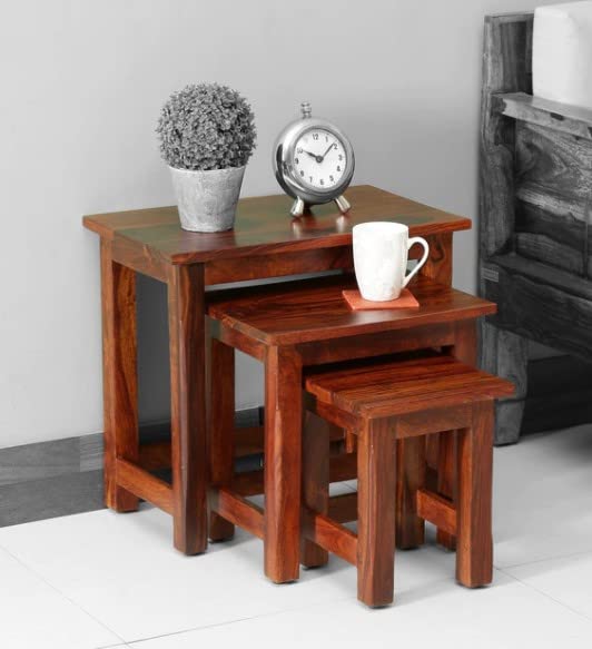 Globally Indian Solid Wood Nesting Table (Set of Three) : Amazon.in ...