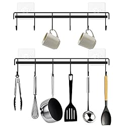 Amazon.com: HOMEBROS Kitchen Utensil Rail with 6 Hooks, 2 Packs Space ...