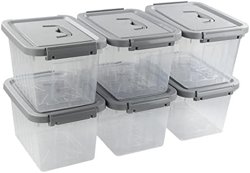 Vcansay 6 Liter Clear Plastic Storage Bins with Gray Lids, Latch ...