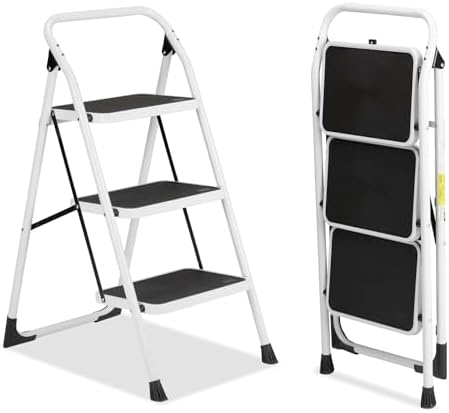 StepUp Heavy Duty Steel Reinforced Folding 3 Step Ladder Stool - 330 ...