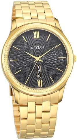 Titan Quartz Analog with Day and Date Black Dial Metal Strap Watch for ...