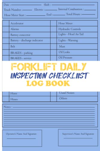 Buy Forklift Daily Inspection Checklist Log Book: Forklift Operator ...