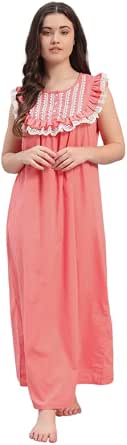 Sephani Pure Cotton Nightgowns for Women 100% Peach colourCotton Night ...