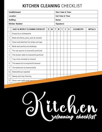 Kitchen Cleaning Checklist Log Book: Daily Cleaning Schedule for any ...
