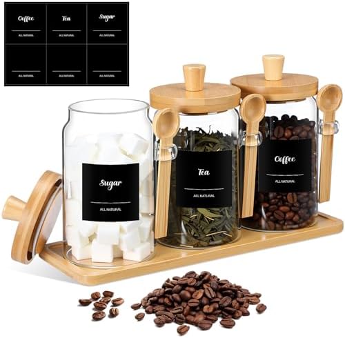 Amazon.com: Suclain 3 Pcs Glass Coffee Container with Wooden Lid Spoon ...