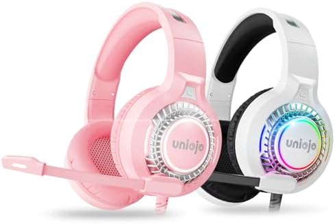 Amazon.com: Pink Gaming Headset + White Gaming Headset Noise-Canceling ...