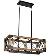 Giluta Rectangle Wood Chandelier Kitchen Island Pendant Lighting Rustic ...