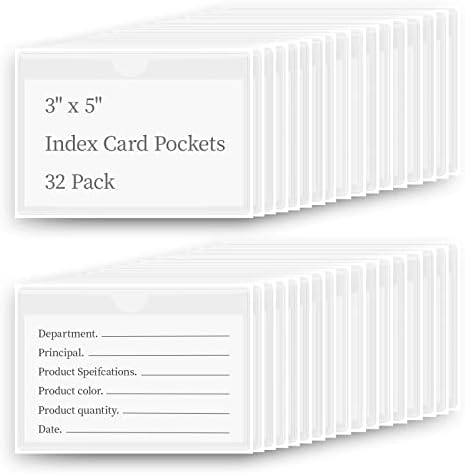 Amazon.com : 32 Pack Self-Adhesive Index Card Pockets with Top Open for ...