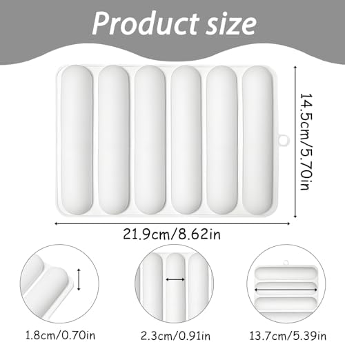 Fchil Silicone Eclair Mold, 6-Cavity Hot Dog Bun Pan, Finger Biscuit ...