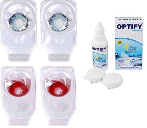 Buy Optify? 2 Pair Blue, Red 0 Power Monthly Contact Lens with Solution ...