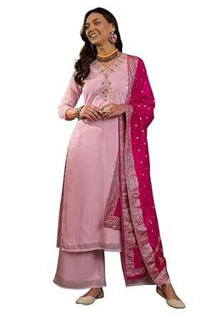 Buy LYMI LABEL Light Pink Kashmiri Chiffon Zari Sequence Embroidered ...