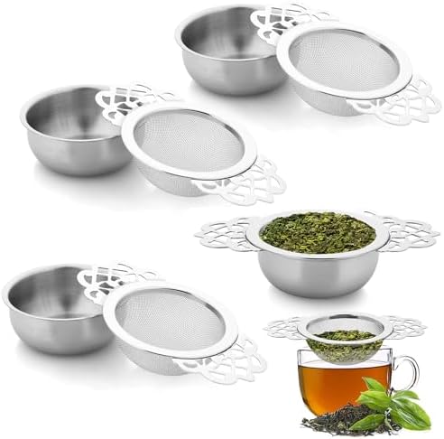 4Packs Small Fine Mesh Tea Strainers with Bowl, Stainless Steel Loose ...