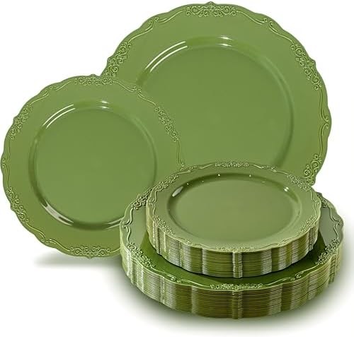Amazon.com: Tinybee 60PCS Green Plastic Plates - Heavy Duty Green ...