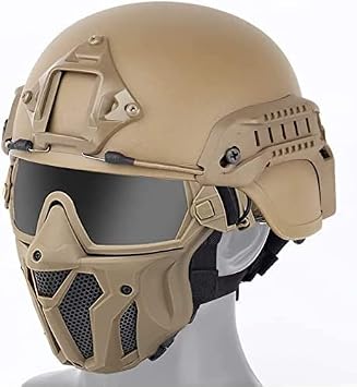 Amazon.com : PJ Tactical Helmet and Full Face Protective Mask, with ...