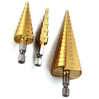 3 Pcs Large Steel Step Cone Drill Bits – Titanium Coated, High-Speed ...