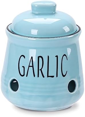 HAOTOP Garlic Keeper with Lid, Ceramic Mini Garlic Container Saver for ...