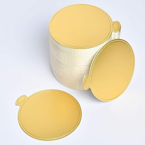 BAKEFY -100 Pcs Mini Cake Boards, Round Golden Mousse Cake Boards Mini ...