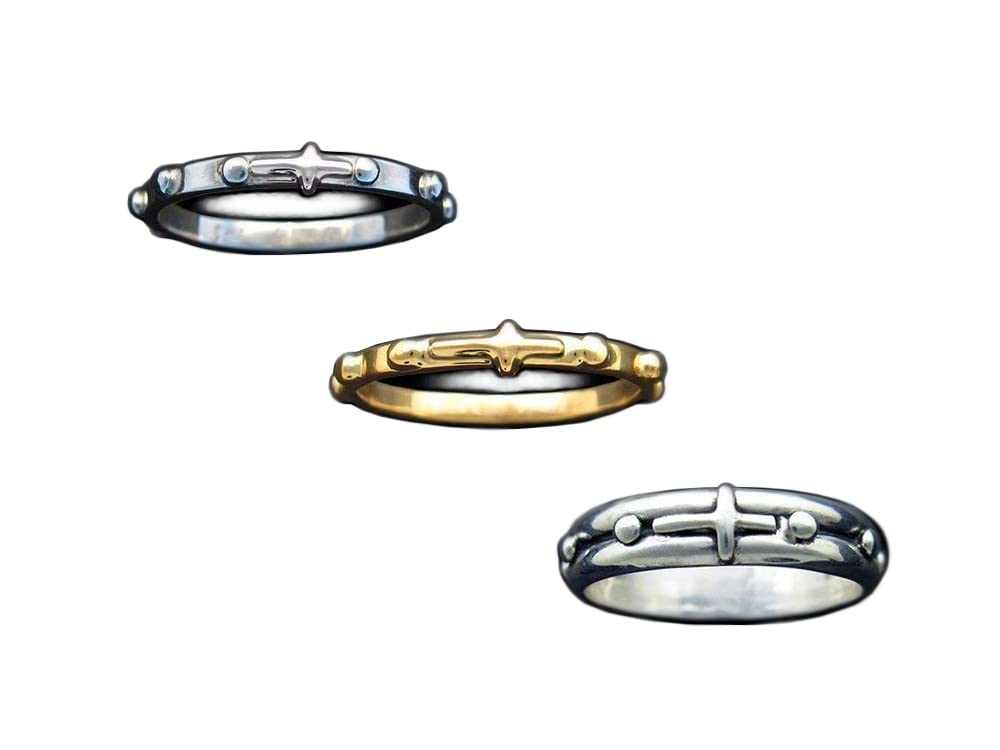 Amazon.com: Sterling Silver or Gold Rosary Ring, Prayer Ring, First ...