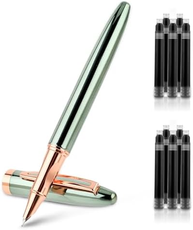 cobee Metal Fountain Pens with 10 Black Ink Cartridges, 0.5mm Fine Nib ...