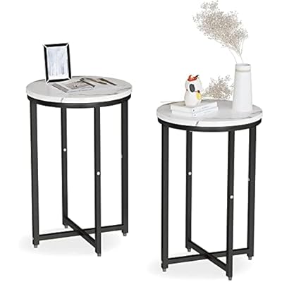 Buy DKLGG Faux Marble Round Side Table Set of 2, 16 Inch End Table ...