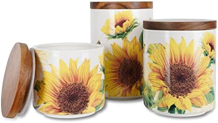 Amazon.com: Layhit 3 Pcs Sunflower Glass Canister Set Lemon Canister ...