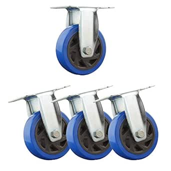 Castor Wheels Steel Plate Casters Blue Polyurethane Wheels 660Lbs,25mm ...