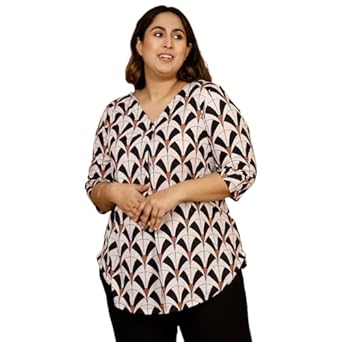 Amydus Plus Size Women Printed Top | Centre Pleat for Tummy Flaws | Cloud Soft Fabric | V-Neck ...