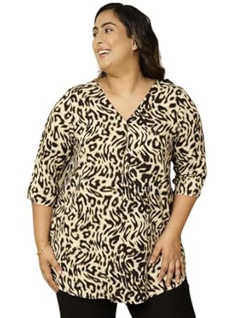 Buy AMYDUS Plus Size V Neck Animal Print Top for Women | Sizes 2XL to 9XL | Centre Pleat for ...