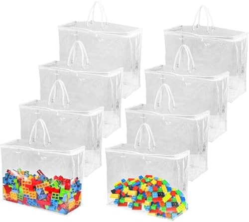 Caossuixin 8 Packs Toy Storage Bags, Clear Storage Bags for Lego, 35 * 28 * 10cm Large Toy ...