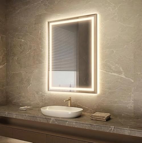 RIVALINK Espejo Decorativo con Luz LED Cálida, Espejo para Baño 70x50cm ...