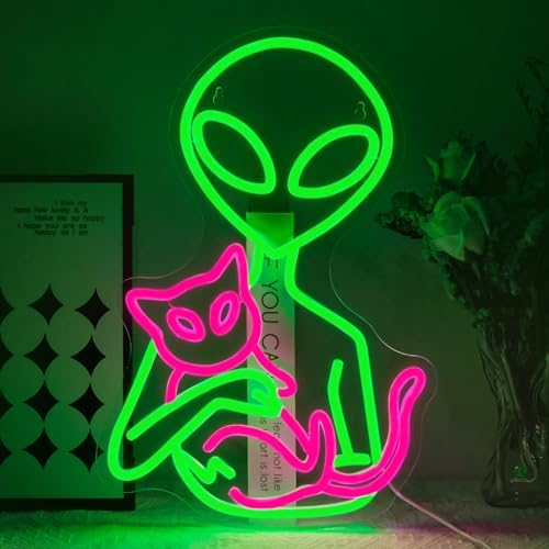 JIARODEY Alien Neon Sign,Dimmable Green Alien Led Neon Lights for Wall ...