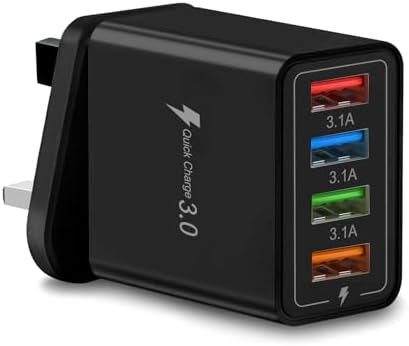 Multi USB Plug Charger UK, 4-Port USB Wall Charger Plug, QC 3.0 3.1A ...