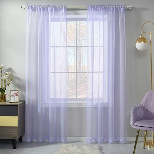 Amazon.com: Melodieux Light Purple Chiffon Sheer Curtains Rod Pocket ...