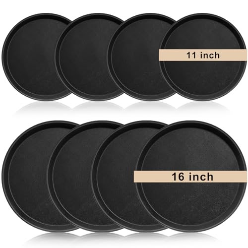 Zopeal 8 Pieces Black Round Restaurant Serving Tray, Plastic Non Slip ...