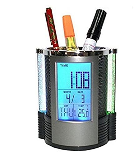 Pen Pencil Holder Digital LCD Desk Alarm Clock Pen Holder Calendar ...