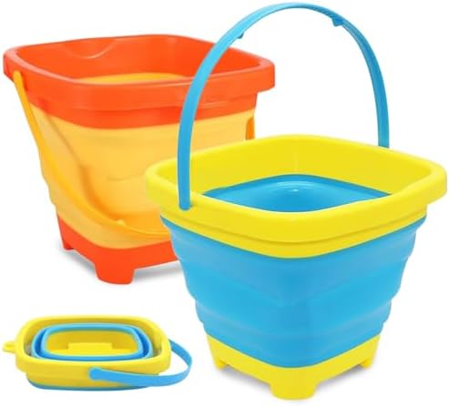 Foldable Beach Bucket, 2 Packs Collapsible Beach Toy Buckets, Sand Pail ...