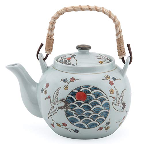 Japanese Style Porcelain Red Crowned Crane Design Ceramic Dobin Teapot ...